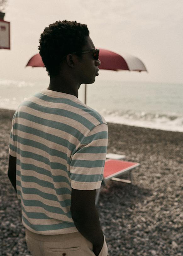 Koa Jersey T-Shirt - Beige / Steel Blue - Cotton - Octobre Éditions
