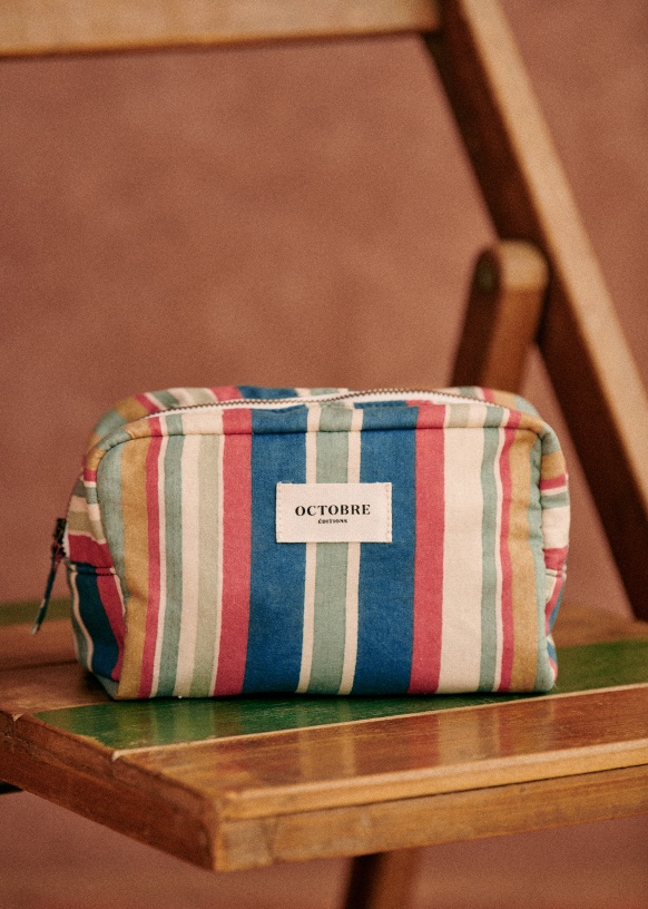 Bolsa de toilette Twyman - Riscas Azul Verde Vermelho - Algodão - Sézane