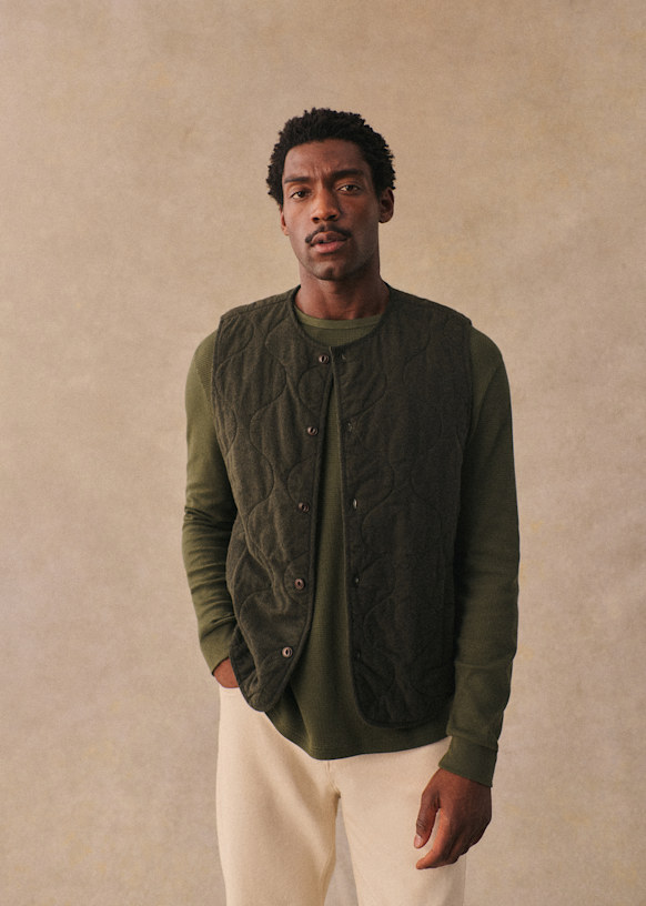 Iboxer Flanelle Sleeveless jacket - Dark Green - Cotton - Sézane