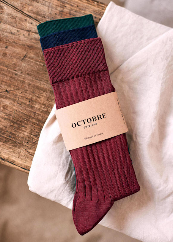 Ivie Socks - 3 Pairs - Burgundy Blue Green - Cotton - Sézane