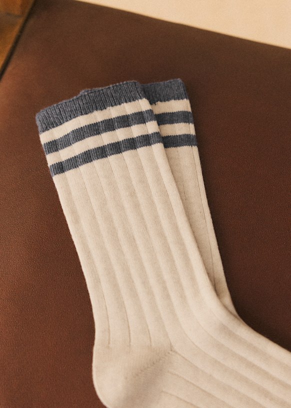 Russel Socks - Ecru Stripes Kaki - Organic Cotton - Sézane