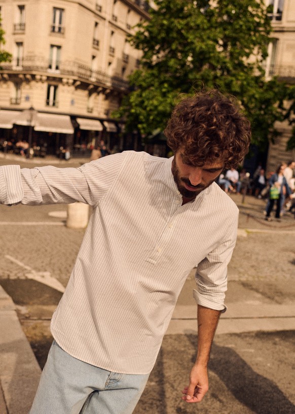 Buster Shirt - Ecru Blue Stripes - Cotton - Sézane