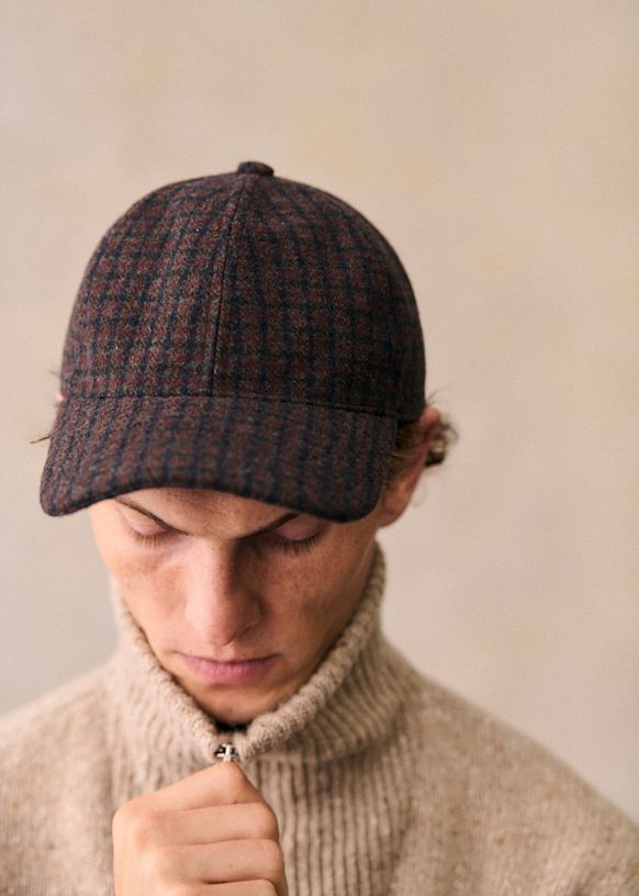 Chase cap - Blue / Brown Checks - Wool - Sézane
