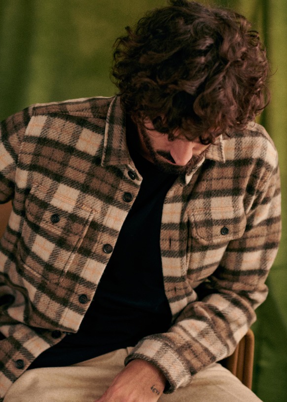 Lellan Shirt - Brown / Ecru Checks - Wool - Sézane