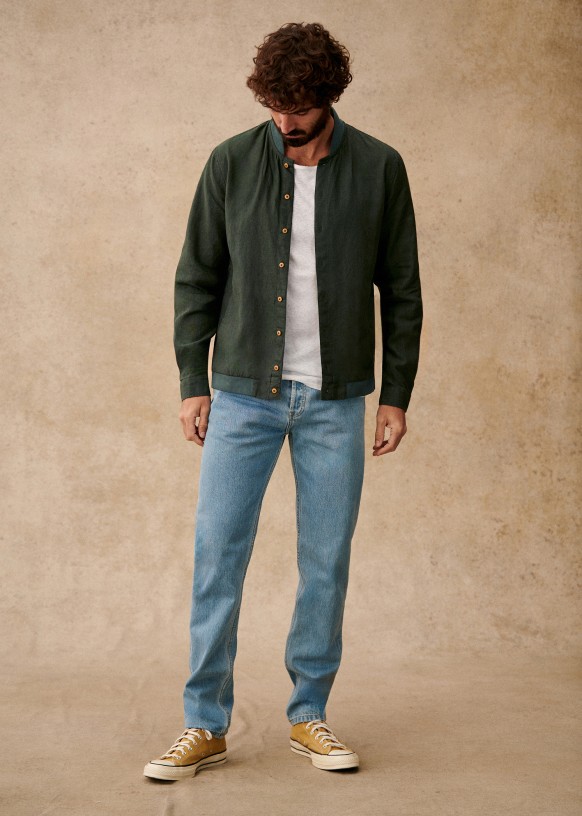 Ellis Lin Shirt - Dark Green - Linen - Sézane