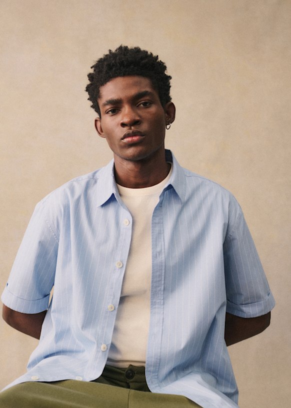 Mist Casual Shirt - Sky Blue Fine White Stripes - Organic cotton ...