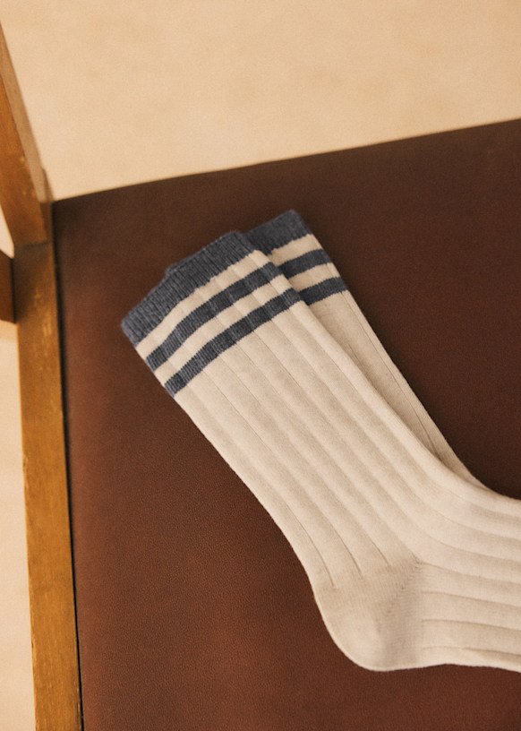 Russel Socks - Ecru Blue Stripes - Organic Cotton - Octobre Éditions