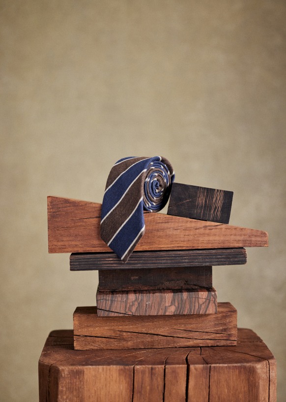 Fletcher Tie - Navy with Burgundy Stripes - Wool - Sézane