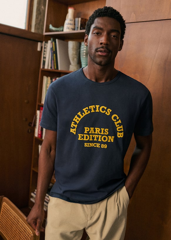 Athletics Club T-Shirt - Marine / Yellow - Organic cotton - organic ...