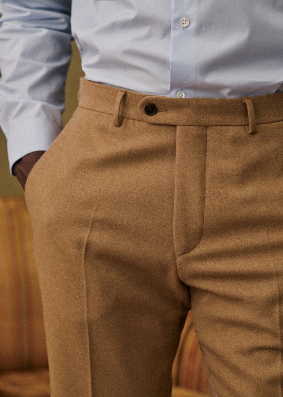 Kostuumbroek Warren Flanelle - Camel - Gerecyclede wol - Sézane