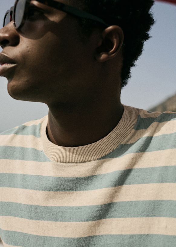 Koa Jersey T-Shirt - Beige / Steel Blue - Cotton - Octobre Éditions