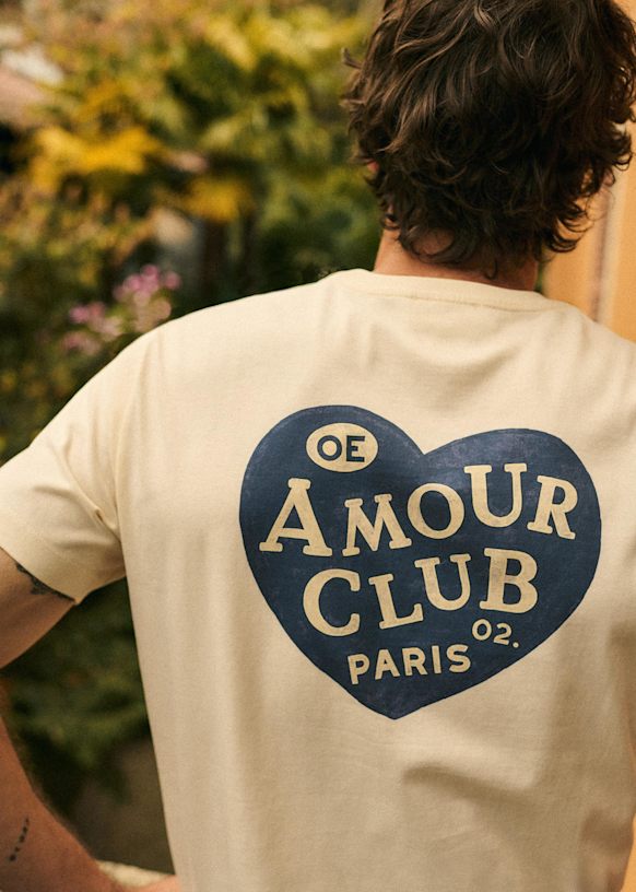 Amour Club Paris T-Shirt - Ecru / Indigo - Organic cotton - organic ...