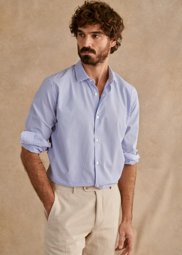 Allen Shirt - White Blue Stripes - Cotton - Sézane