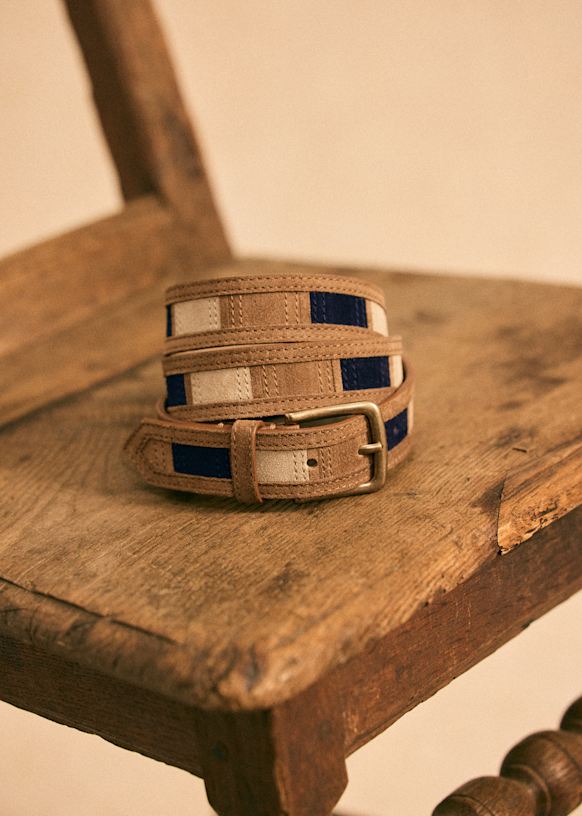 Sidney Patchwork Belt - Marine / Camel / Beige - Leather - Sézane