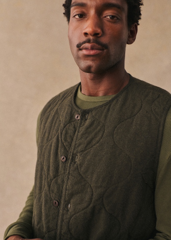 Iboxer Flanelle Sleeveless jacket - Dark Green - Cotton - Octobre Éditions