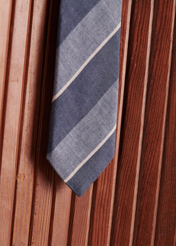 Fletcher Tie - Navy with Burgundy Stripes - Wool - Sézane