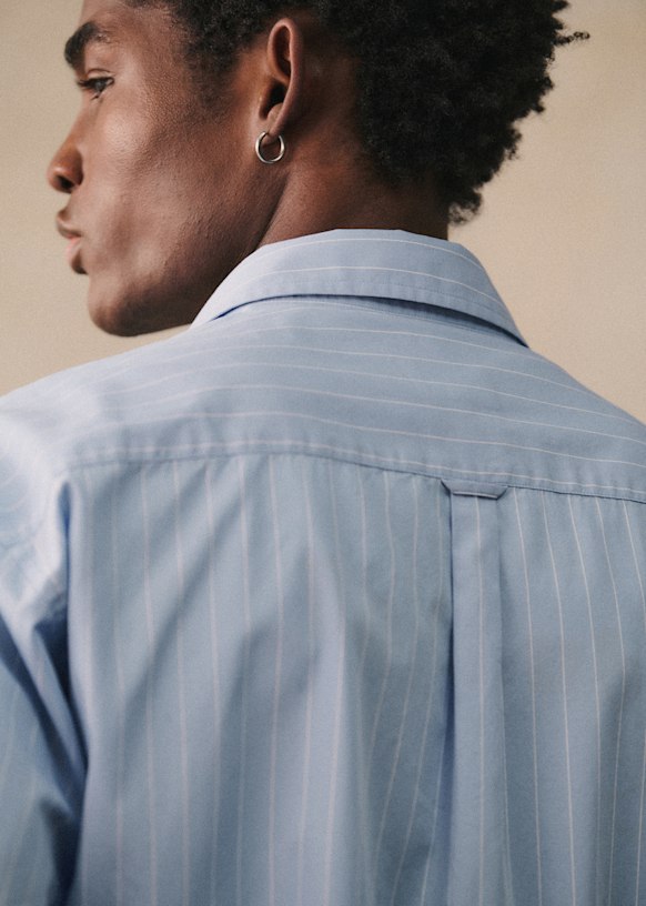 Mist Casual Shirt - Sky Blue Fine White Stripes - Organic cotton ...