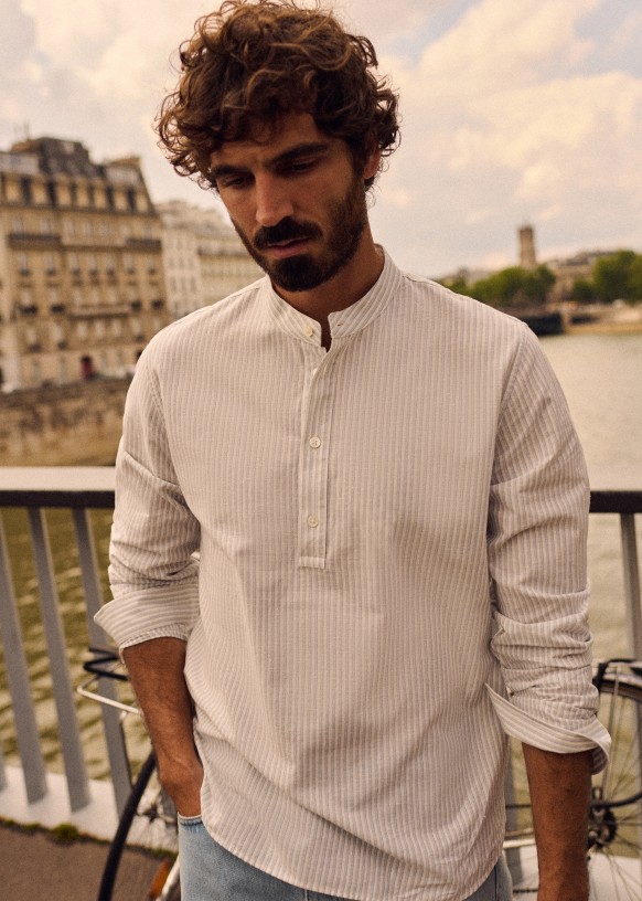 Buster Shirt - Ecru Blue Stripes - Cotton - Sézane