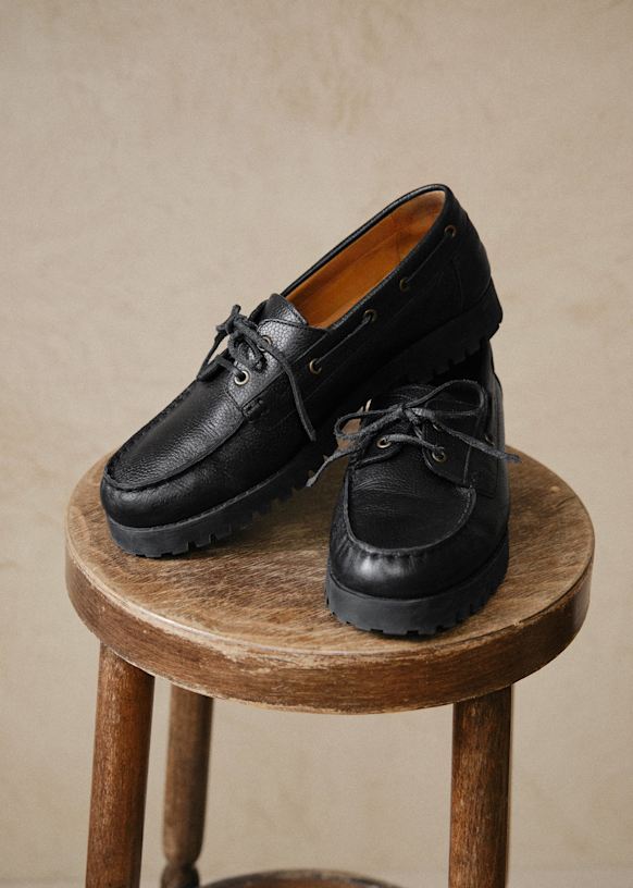 Berko Derbies - Black Grained Leather - Bovine leather - Sézane