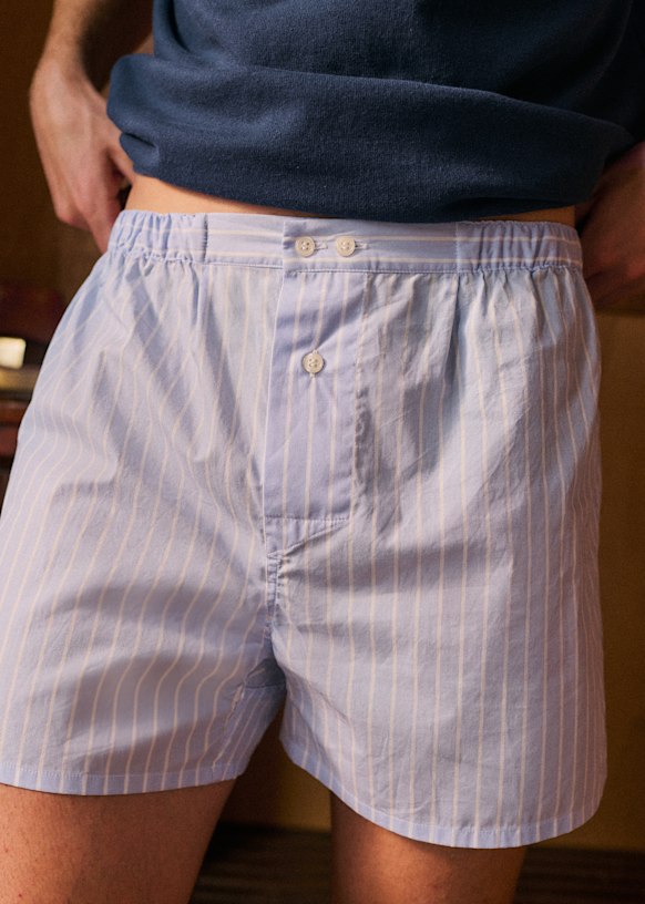 Rodney Boxers - Sky Blue with White Stripes - Cotton - Sézane