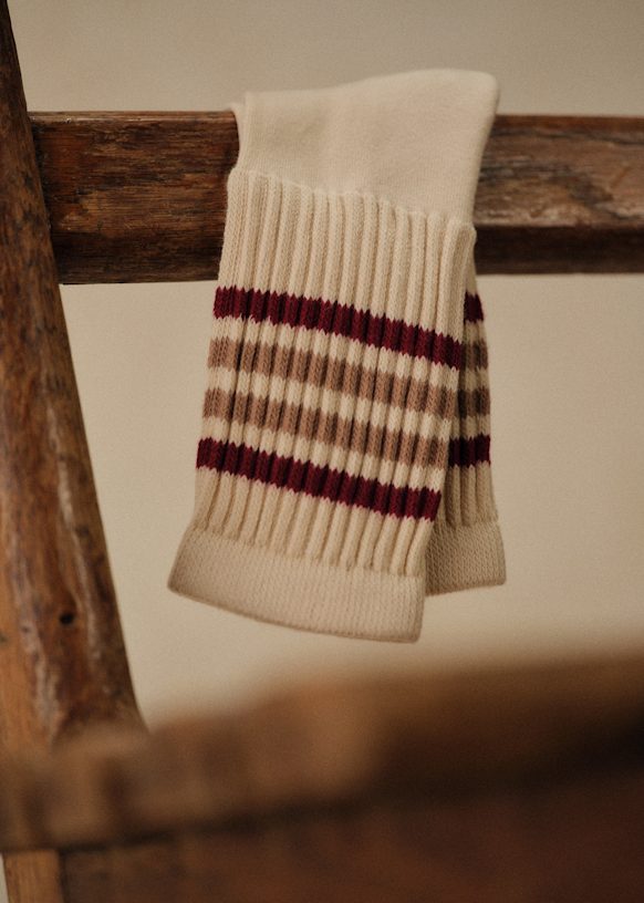 Sokken Zane - Ecru Strepen Rood / Beige - Biologisch katoen - textiel ...