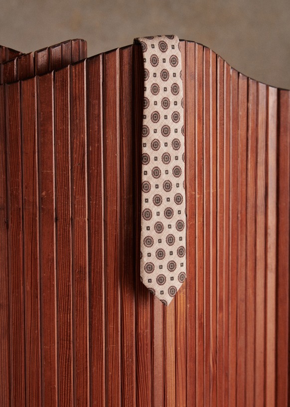 Fletcher Tie - Navy with Burgundy Stripes - Wool - Sézane