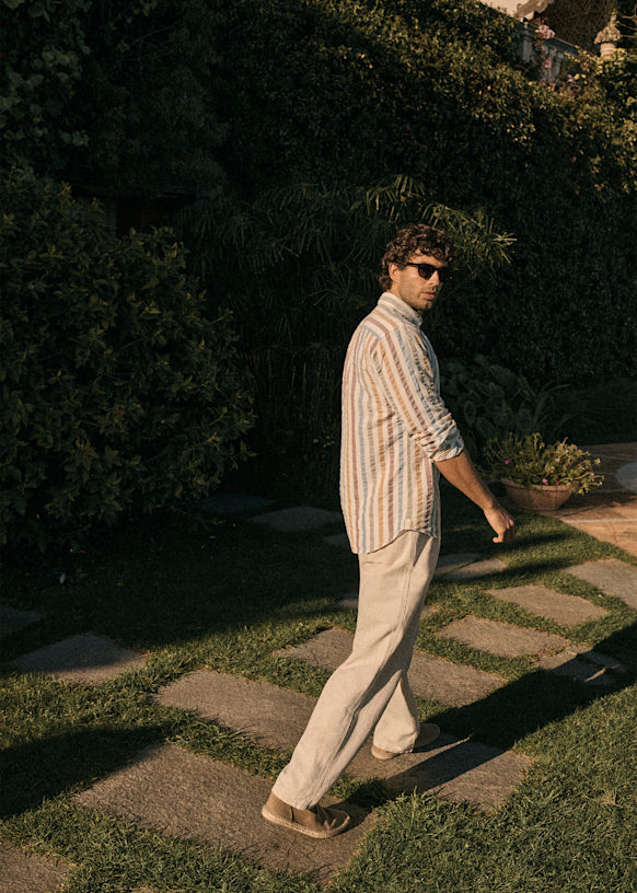 Charlie Shirt - Ecru / Sky Blue Stripes - Cotton - Sézane