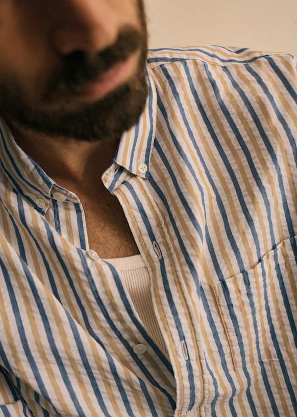 Charlie Seersucker Shirt - Ecru / Ochre - Cotton - Sézane