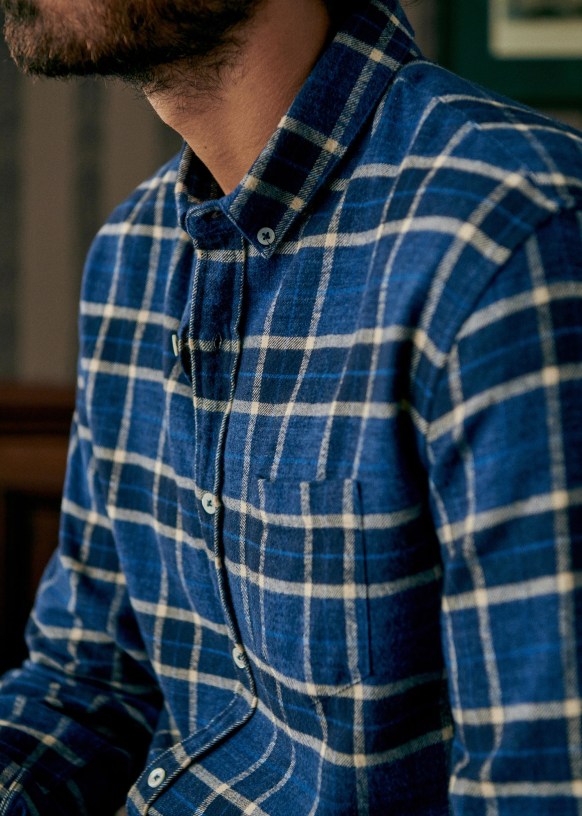 Flannel Charlie Shirt - Ecru / Navy - Cotton - Sézane