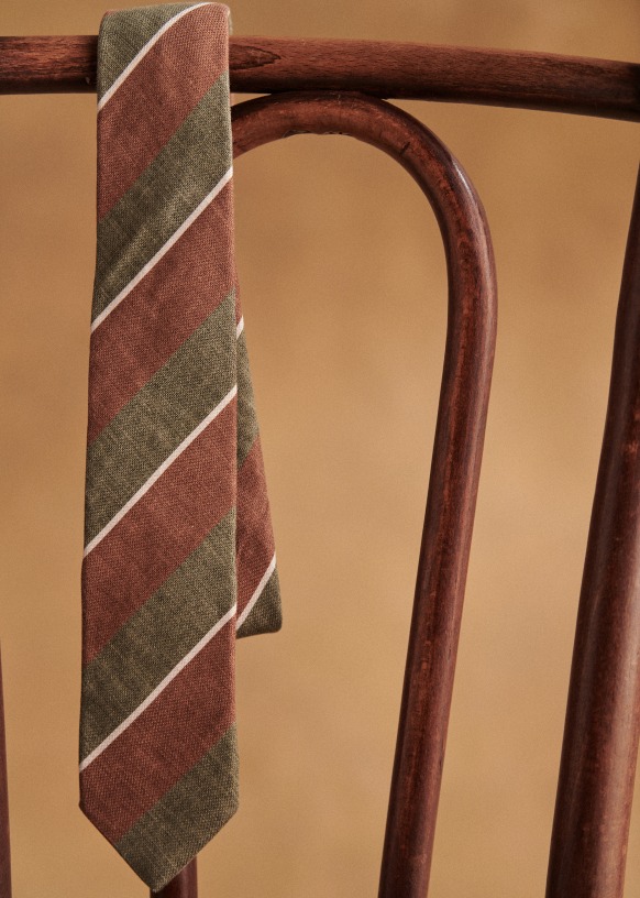 Fletcher Tie - Navy with Burgundy Stripes - Wool - Sézane