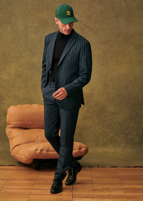 Broek Warren - Marineblauw Tennisstrepen - Wol - Sézane