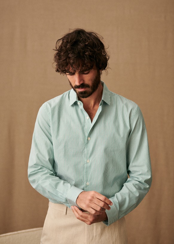 Allen Shirt - White Blue Stripes - Cotton - Sézane