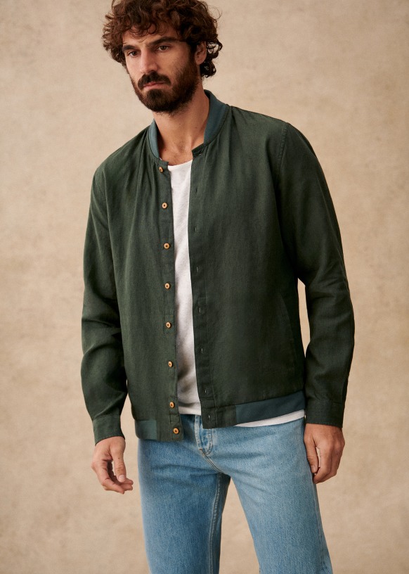 Ellis Lin Shirt - Dark Green - Linen - Sézane