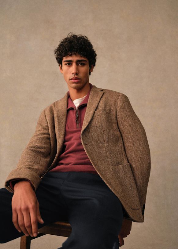 Riddle Jacket - Camel Herringbone - Wool - Sézane