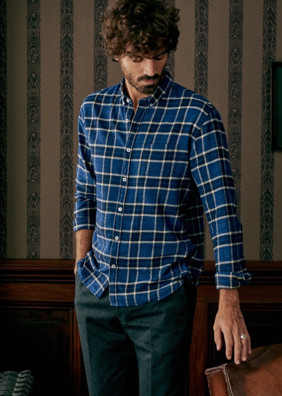 Flannel Charlie Shirt - Ecru / Navy - Cotton - Sézane