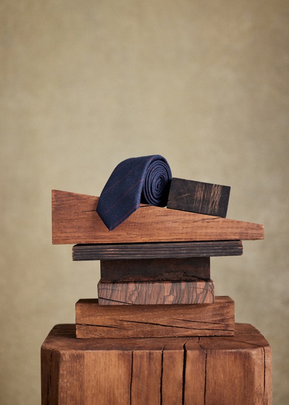 Fletcher Tie - Navy with Burgundy Stripes - Wool - Sézane