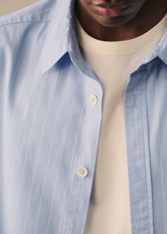 Mist Casual Shirt - Sky Blue Fine White Stripes - Organic cotton ...