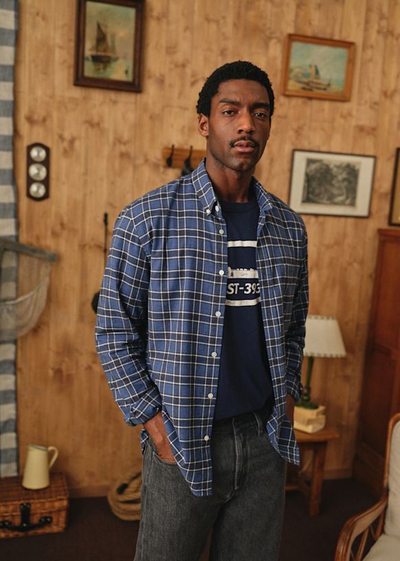 Checked Flannel Charlie Shirt - Navy / Blue / White - Organic Cotton ...