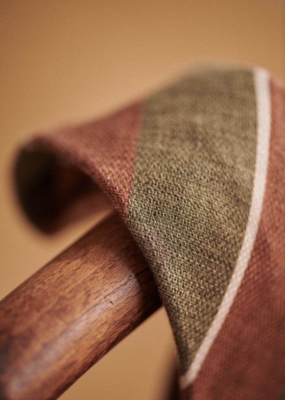 Fletcher Tie - Navy with Burgundy Stripes - Wool - Sézane