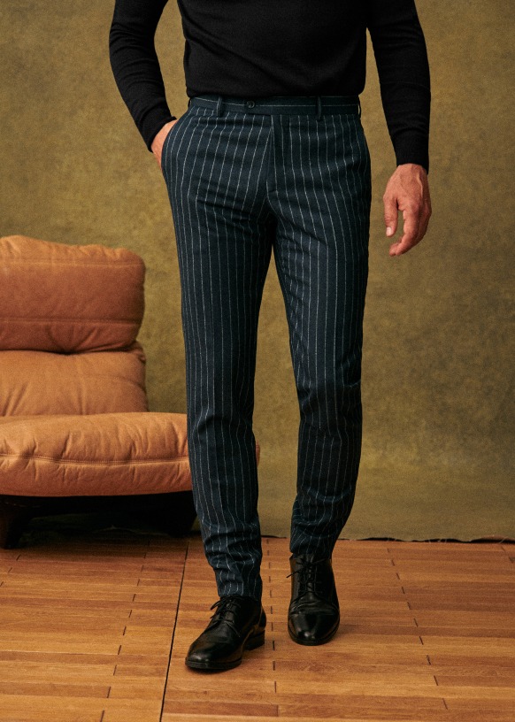 Broek Warren - Marineblauw Tennisstrepen - Wol - Sézane