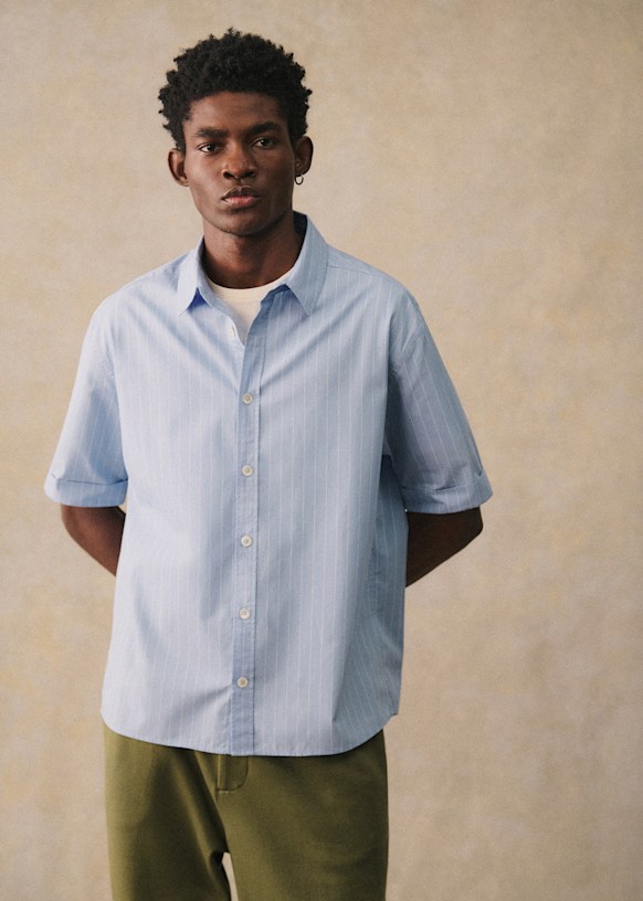 Mist Casual Shirt - Sky Blue Fine White Stripes - Organic cotton ...