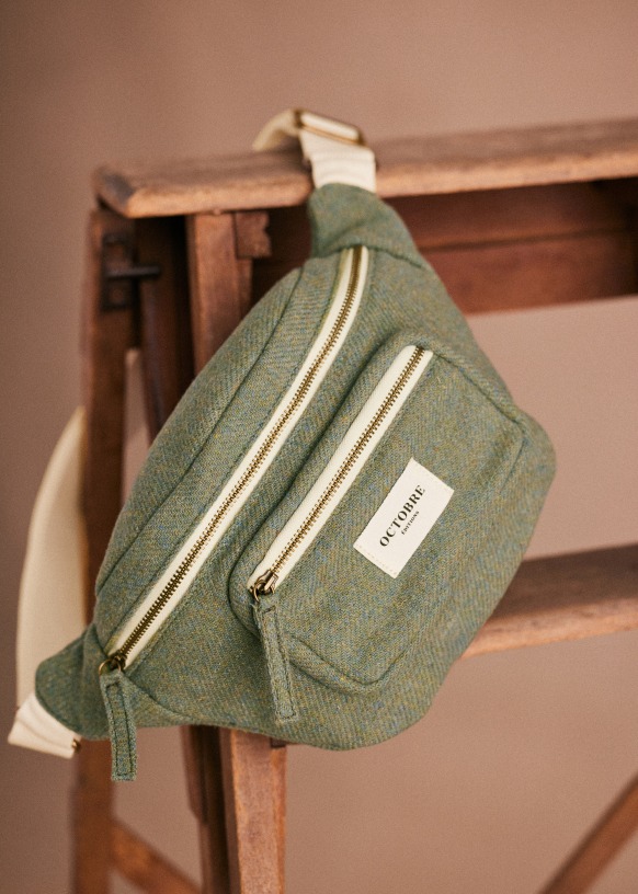 Ember Woolen crossbody pouch - Sea Green - Wool - Sézane