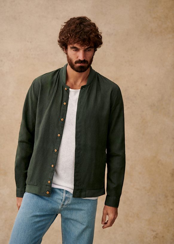 Ellis Lin Shirt - Dark Green - Linen - Sézane