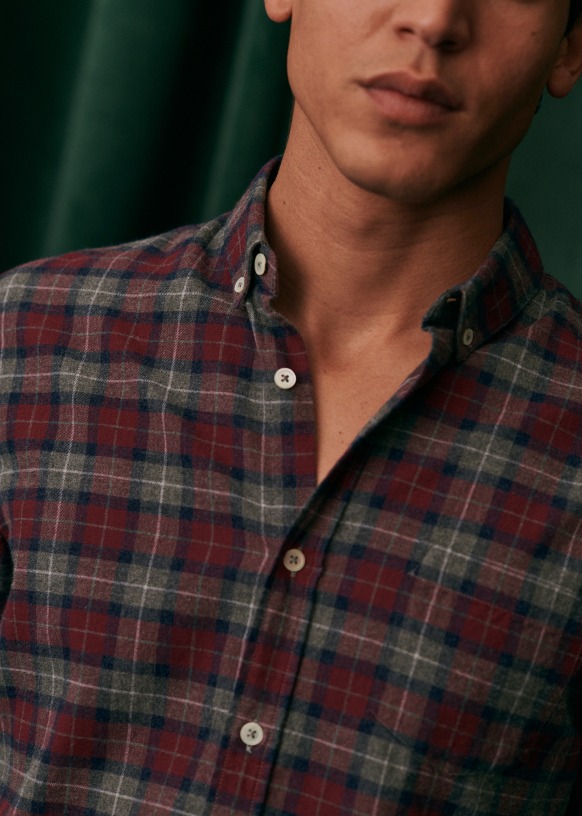 Checked Flannel Charlie Shirt - Grey / Burgundy - Cotton - Sézane