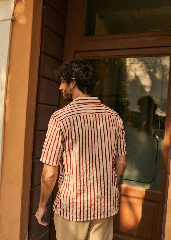 Holt Textured Shirt - Beige Rust Stripes - Cotton - Sézane