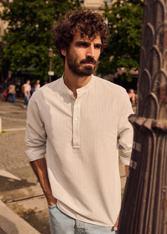 Buster Shirt - Ecru Blue Stripes - Cotton - Sézane