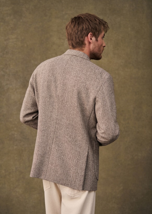 Riddle Jacket Ecru Brown Herringbone Wool Sézane