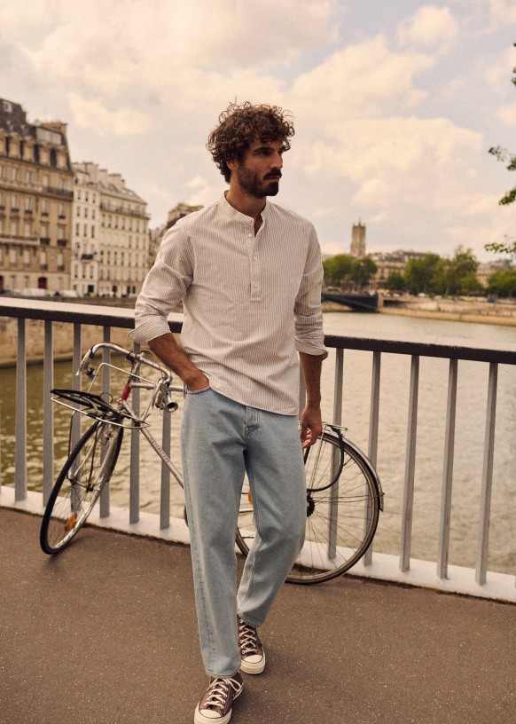 Buster Shirt - Ecru Blue Stripes - Cotton - Sézane