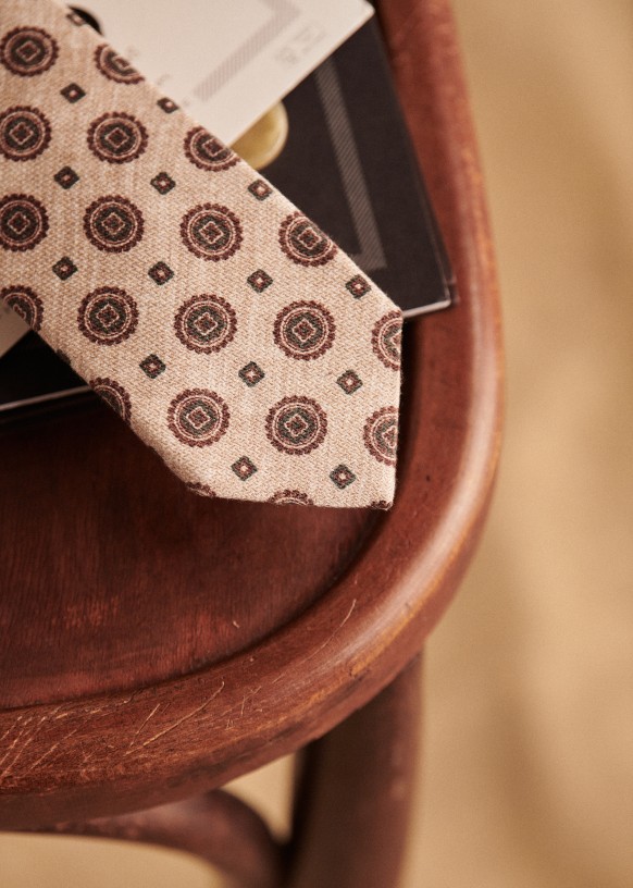 Fletcher Tie - Navy with Burgundy Stripes - Wool - Sézane