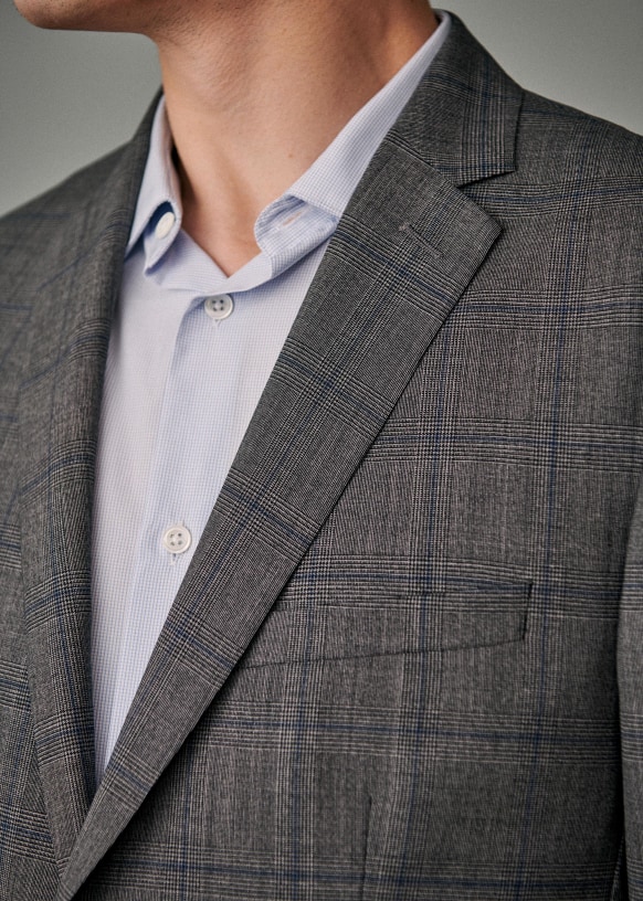 West Jacket - Prince of Wales Grey Blue - Wool - Sézane